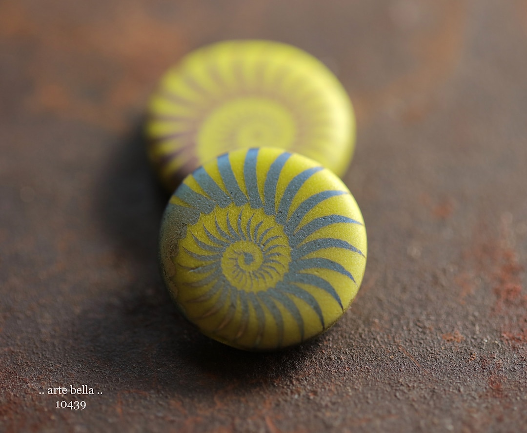 CHARTREUSE SPIRAL COINS .. 4 Premium Matte Czech Glass Laser Etched ...