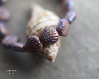 Premium Glass Beads .. GOLDEN AQUA Bebe SHELLS .. 15 Czech Glass Shell ...