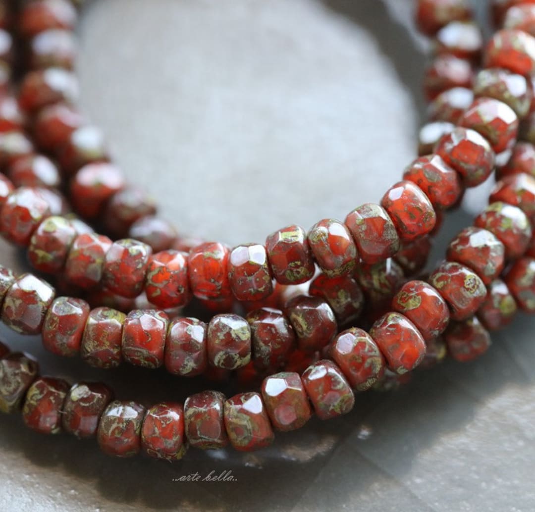Premium Glass Beads .. LICHEN PERSIMMON BITS .. 50 Picasso Czech Glass ...