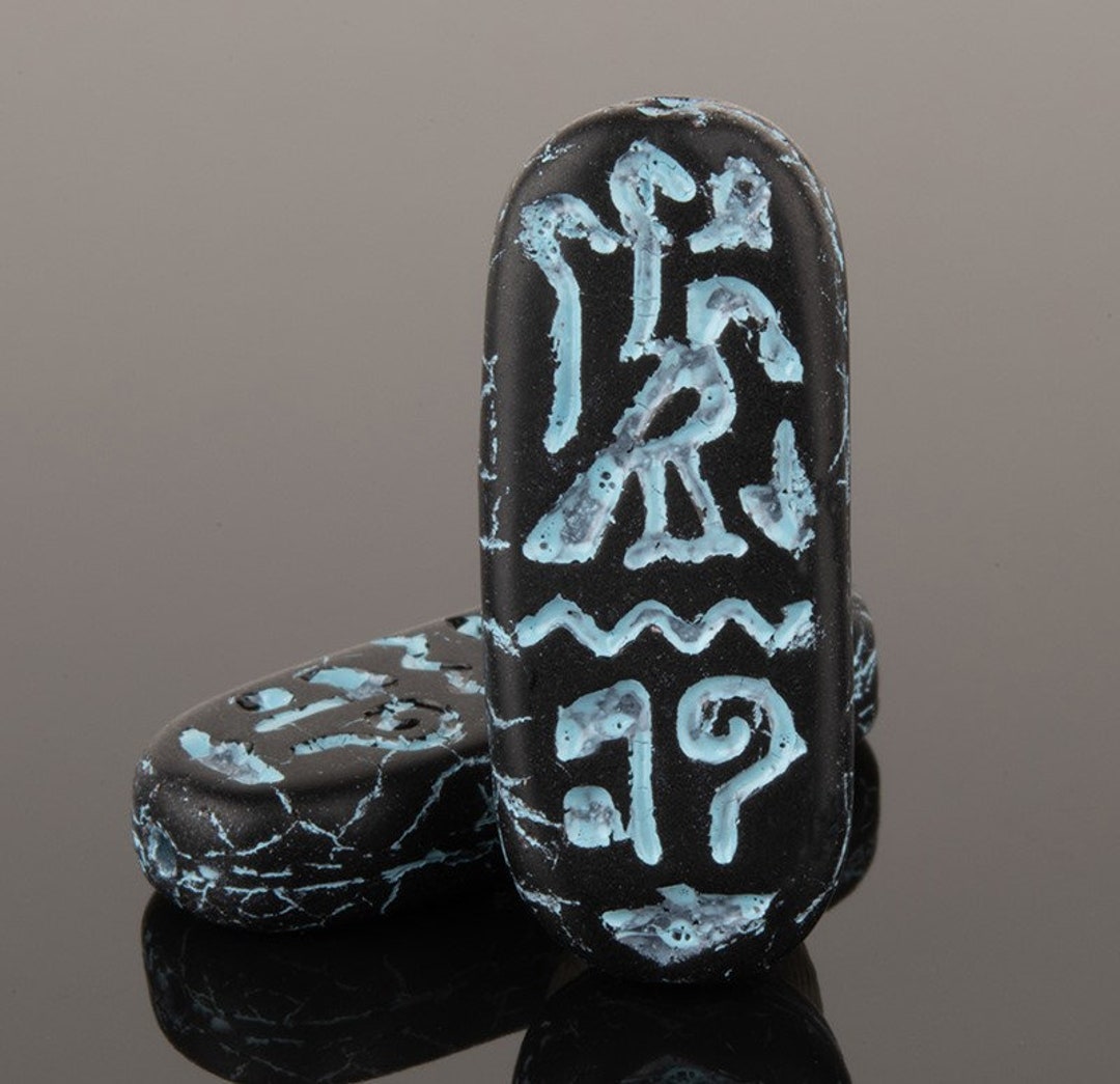 BLACK N' BLUE EGYPTIAN Cartouche .. New 6 Premium Matte Czech Glass ...