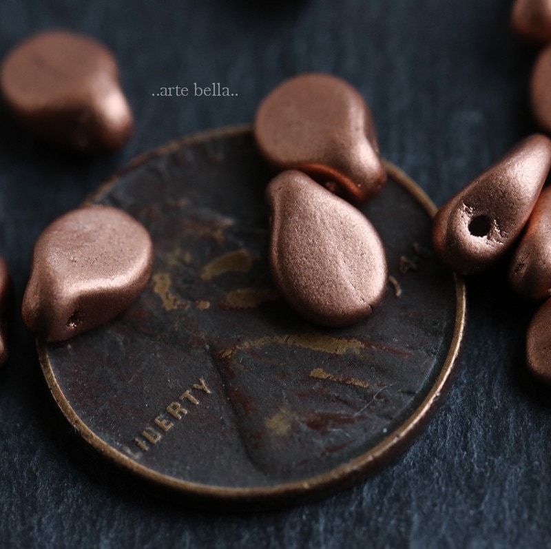 sale .. COPPER PIPS .. 20 Premium Czech Glass Pip Beads 5x7mm (6614-20)