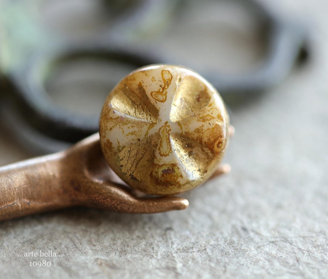 BRONZED BONE RELICS .. 6 Premium Picasso Czech Glass Maltese Cross Bead ...