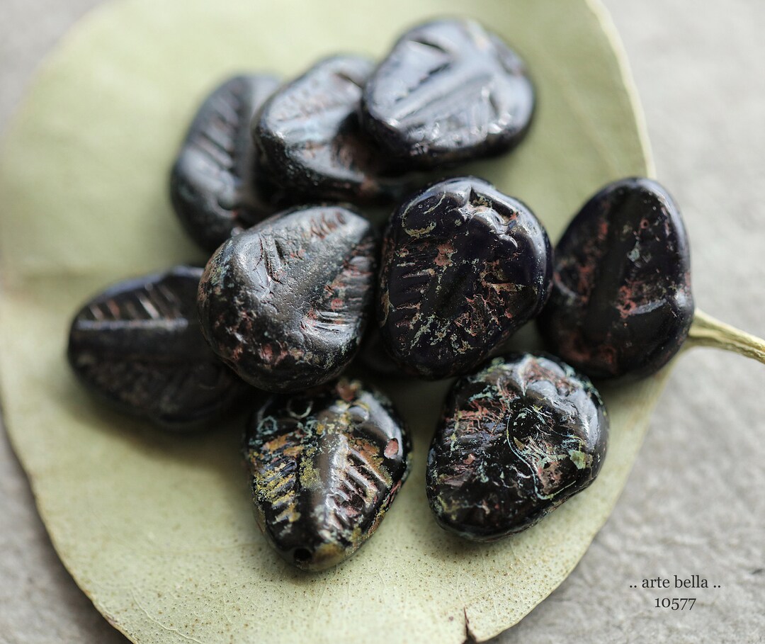 Last Ones .. MIDNIGHT TRILOBITES .. 8 Premium Picasso Czech Glass ...