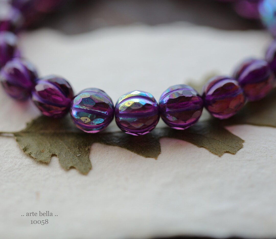 Premium Glass Beads .. MYSTIC GRAPE GLITZ No 2 .. 20 Czech Glass Faceted Melon Beads 8mm (10058 ...