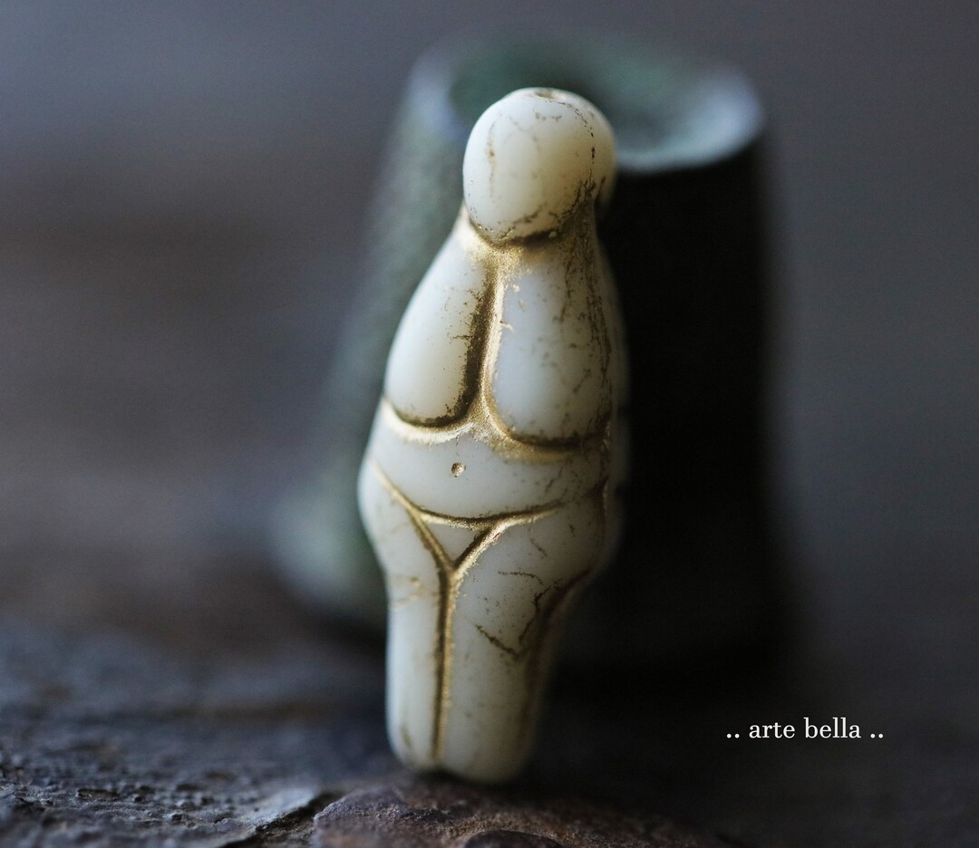 GOLDEN IVORY GODDESS .. 4 Premium Matte Czech Glass Goddess Beads ...