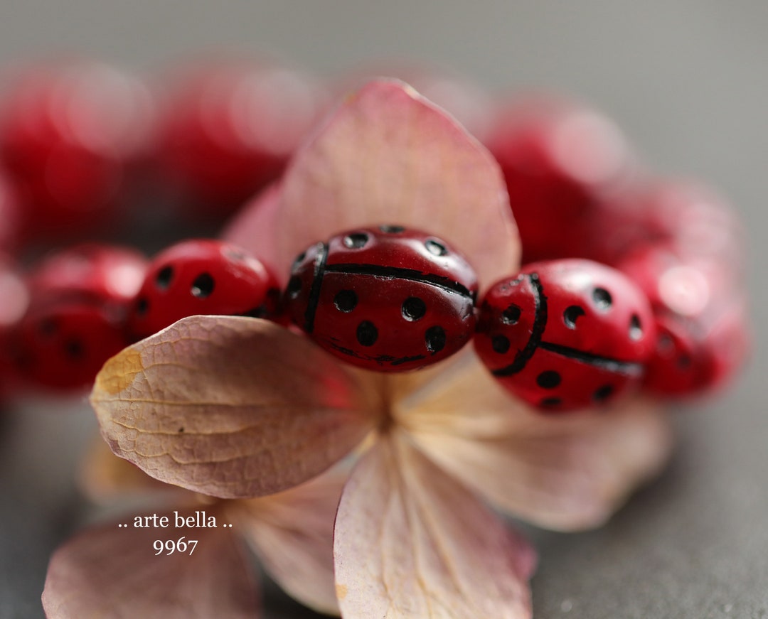 RED OPALINE LADYBUGS .. New 12 Premium Czech Glass Ladybug - Etsy