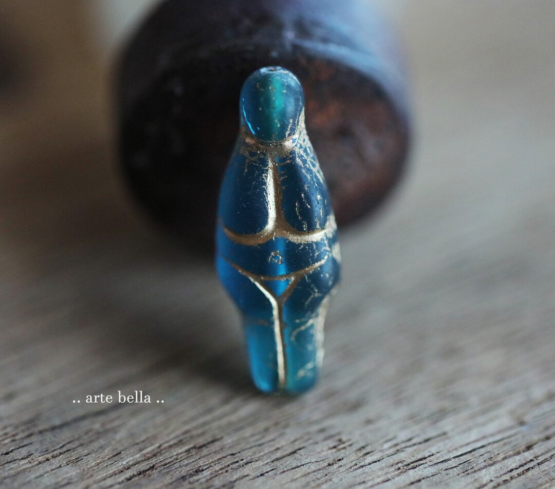 GOLDEN CAPRI GODDESS .. 4 Premium Matte Czech Glass Goddess Beads ...