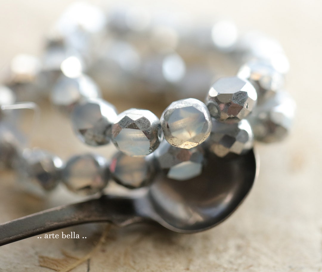 SILVERED MOON SLABS 8mm .. 15 Premium Matte Czech Glass Table Cut Beads ...