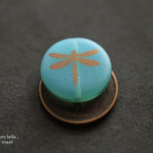 LAGOON DRAGONFLY COINS .. 4 Premium Matte Czech Glass Laser Etched ...