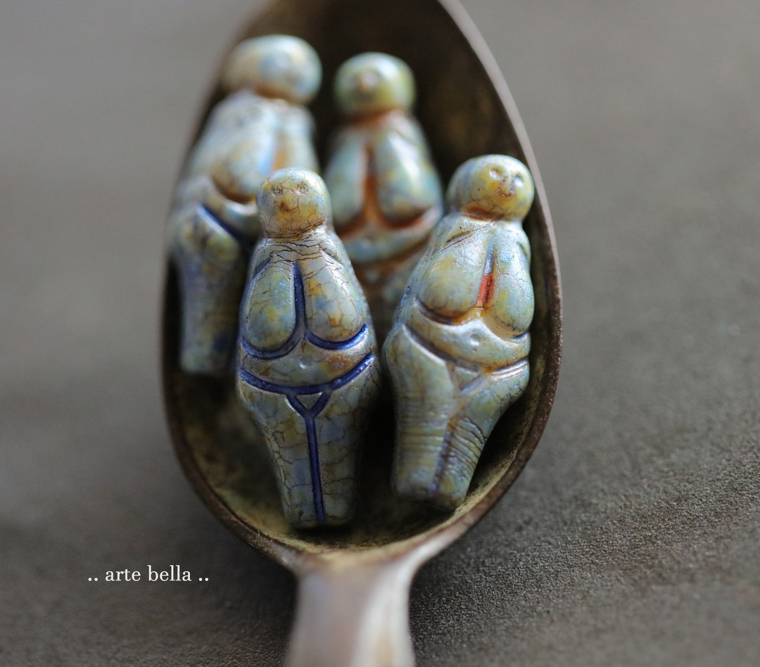 BLUESTONE GODDESS .. 4 Premium Picasso Czech Glass Goddess Beads ...