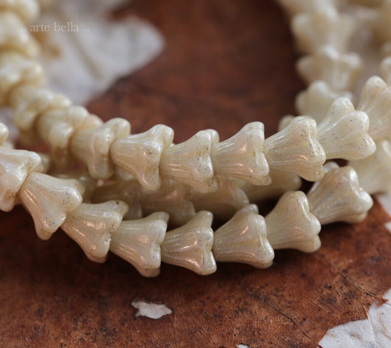 SILVERED CREAM BABY Bells .. 30 Premium Czech Glass Bell Flower Bead ...