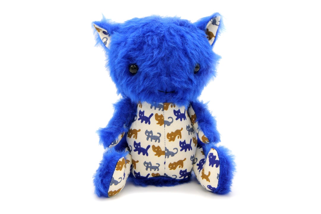 Fluffy Blue Soft Toy With Cat Print - Etsy
