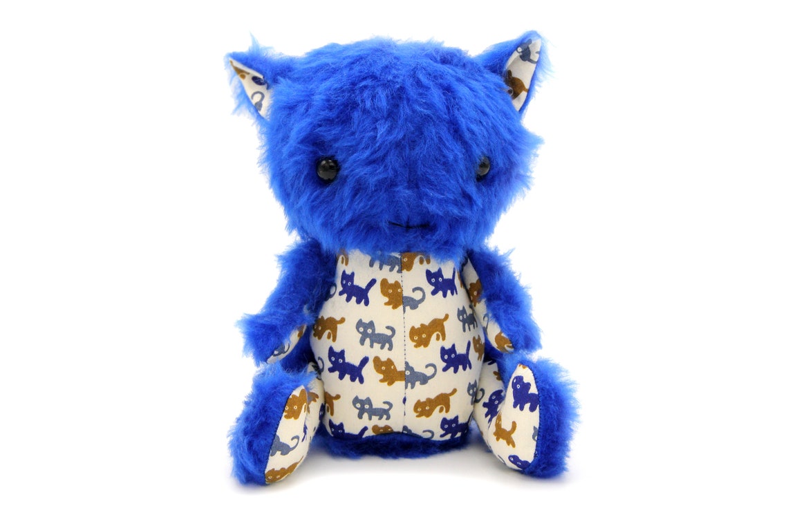 Fluffy Blue Soft Toy With Cat Print - Etsy