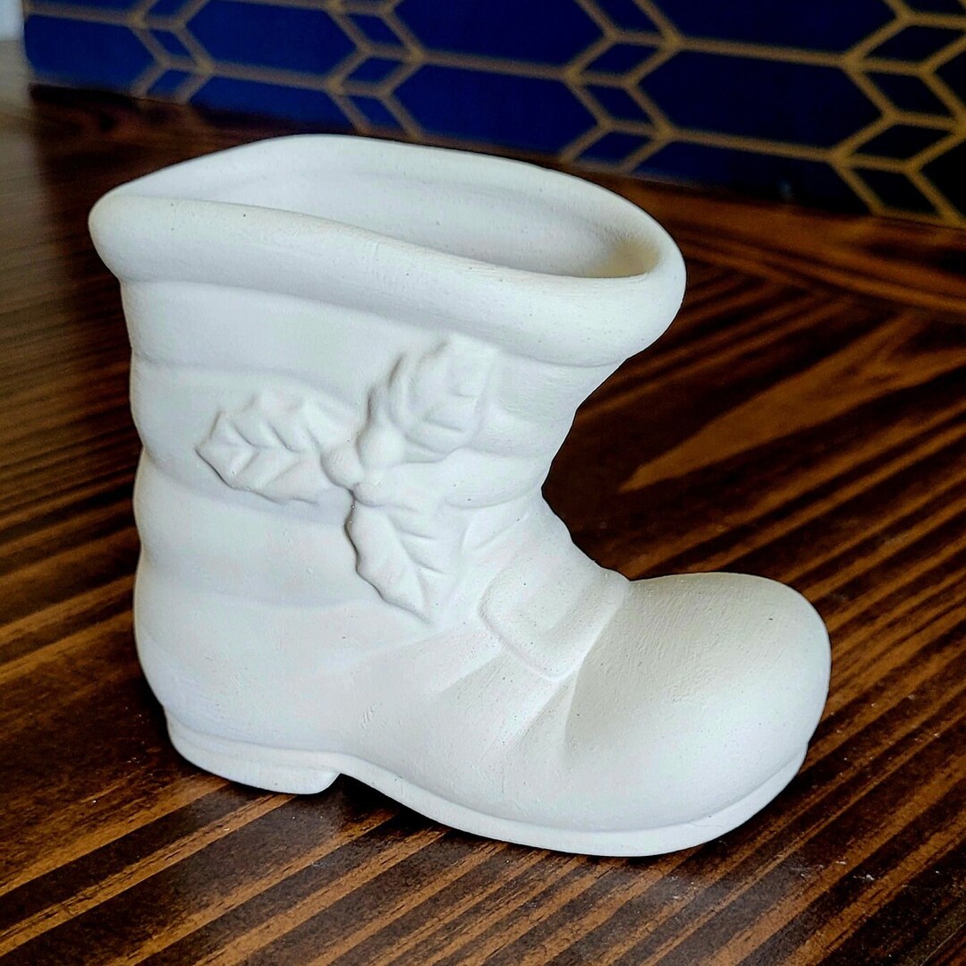 Vintage Ceramic Santa's Boot Bisque, Ready to Paint Ceramic, Unpainted ...