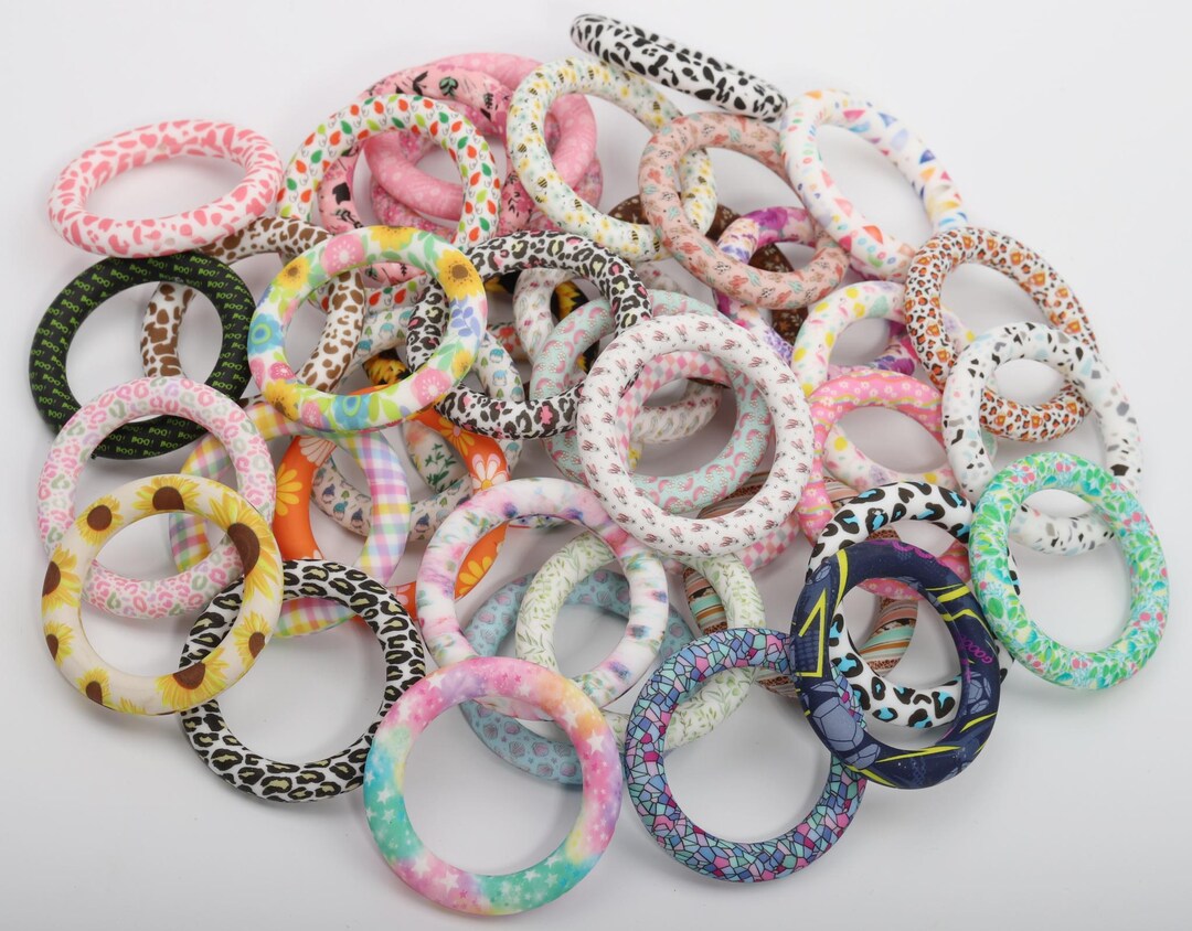 Silicone Beadable Rings, 65mm Round Silicone Bead, Random Print Rings ...