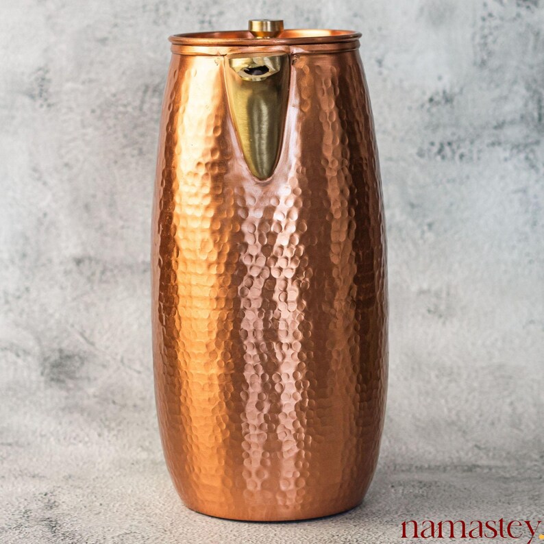 Hand Hammered Copper Water Jug With Lid: Ayurvedic Vessel (50 OZ, 1.5 ...