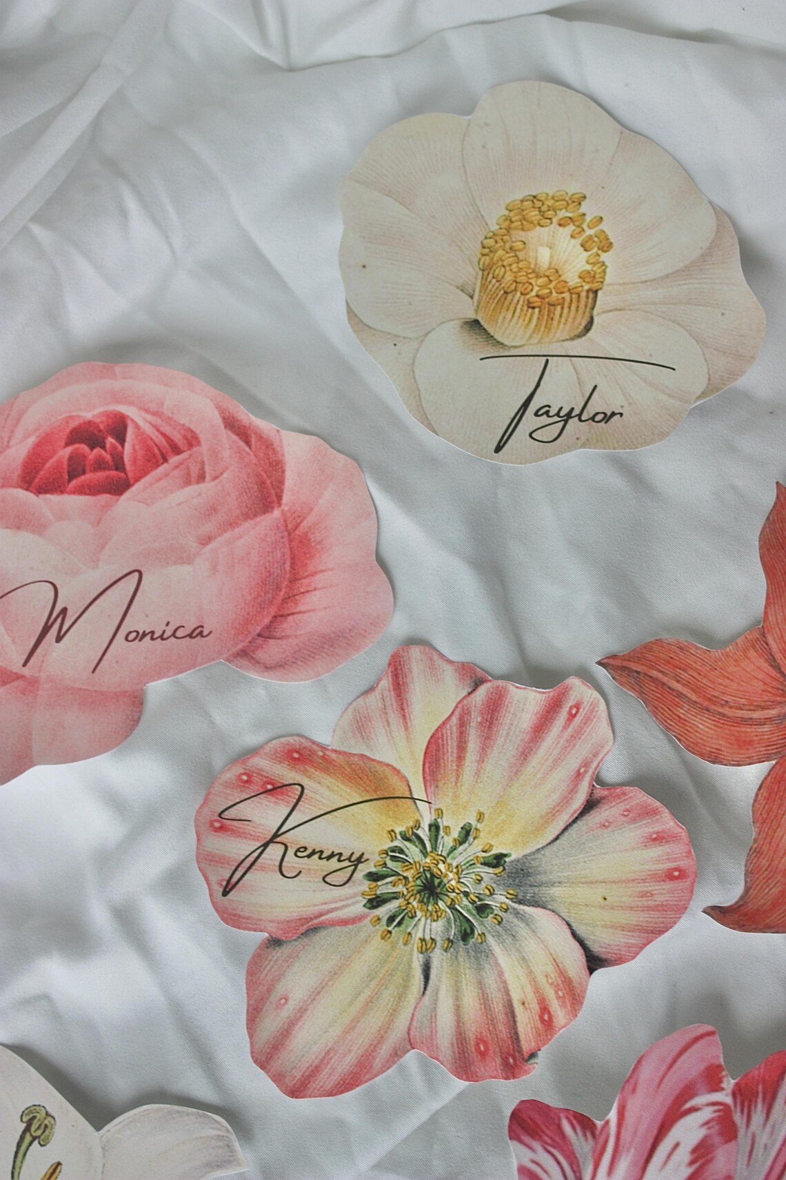 Custom Flower Name Cards Wedding Name Cards Flower Theme Name Cards ...