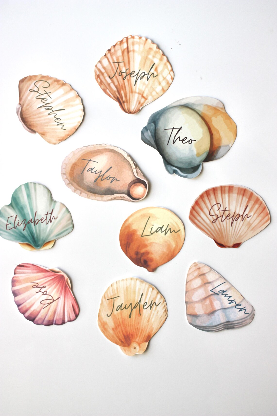 Custom Seashell Name Cards | Wedding Name Cards | Beach Theme Name ...