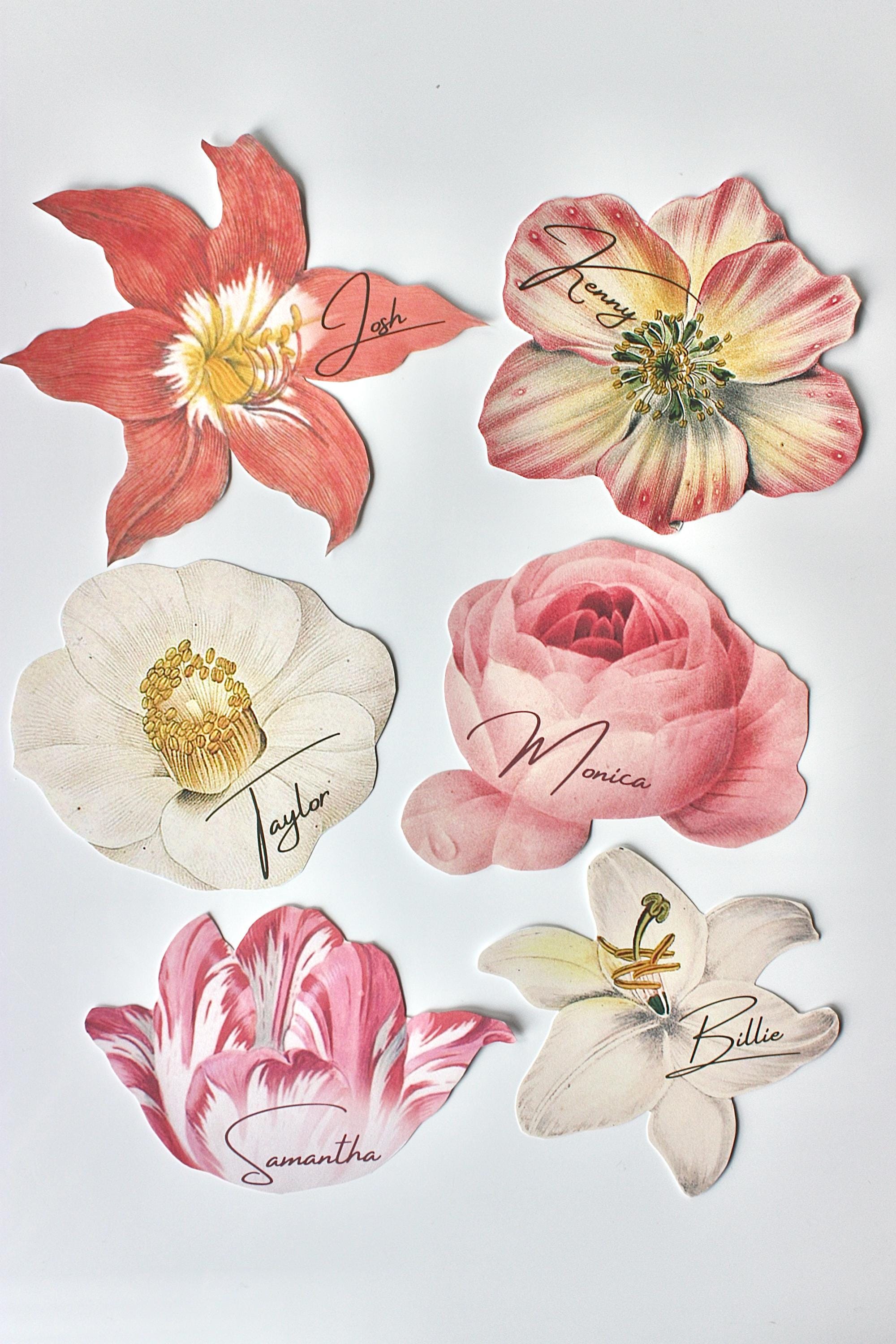 Custom Flower Name Cards | Wedding Name Cards | Floral Theme Name Cards ...
