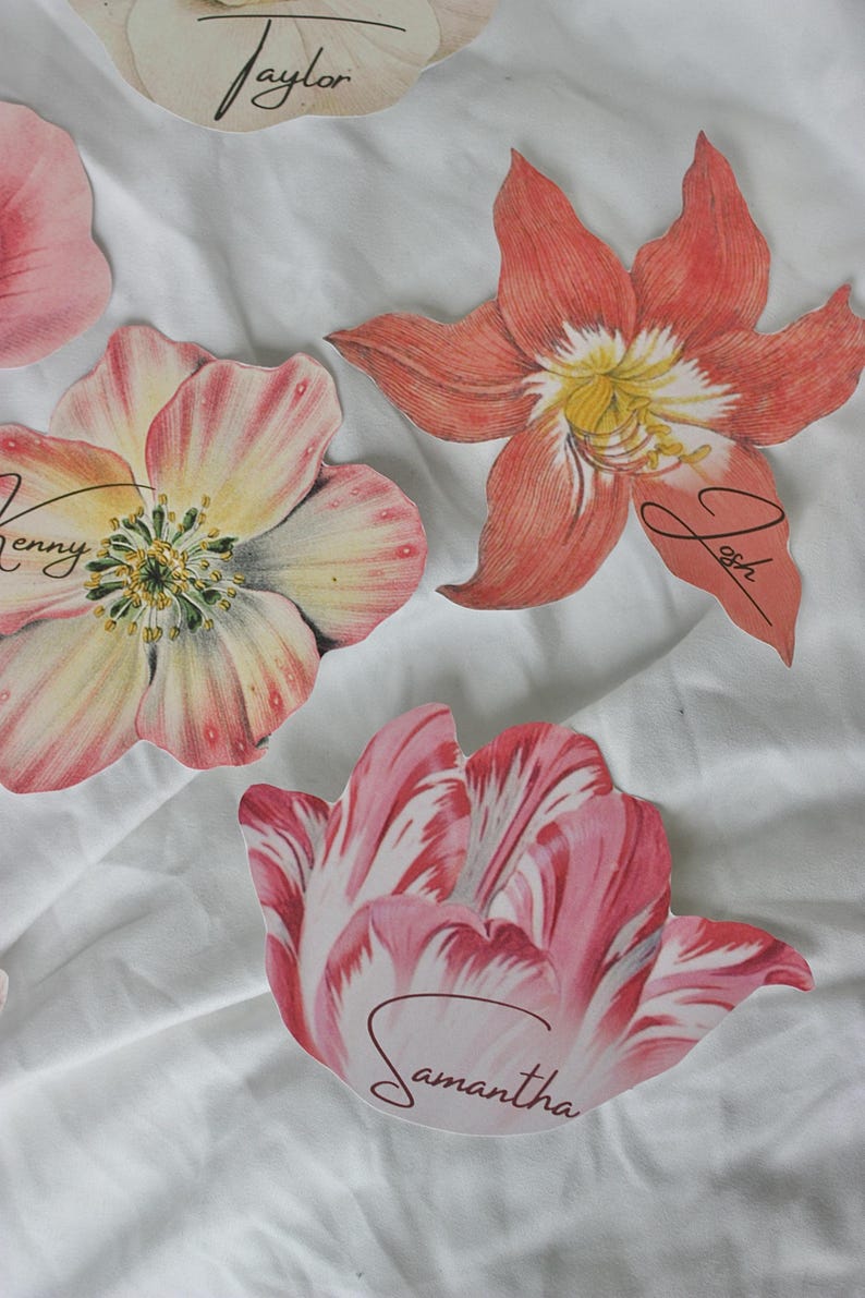 Custom Flower Name Cards Wedding Name Cards Flower Theme Name Cards ...