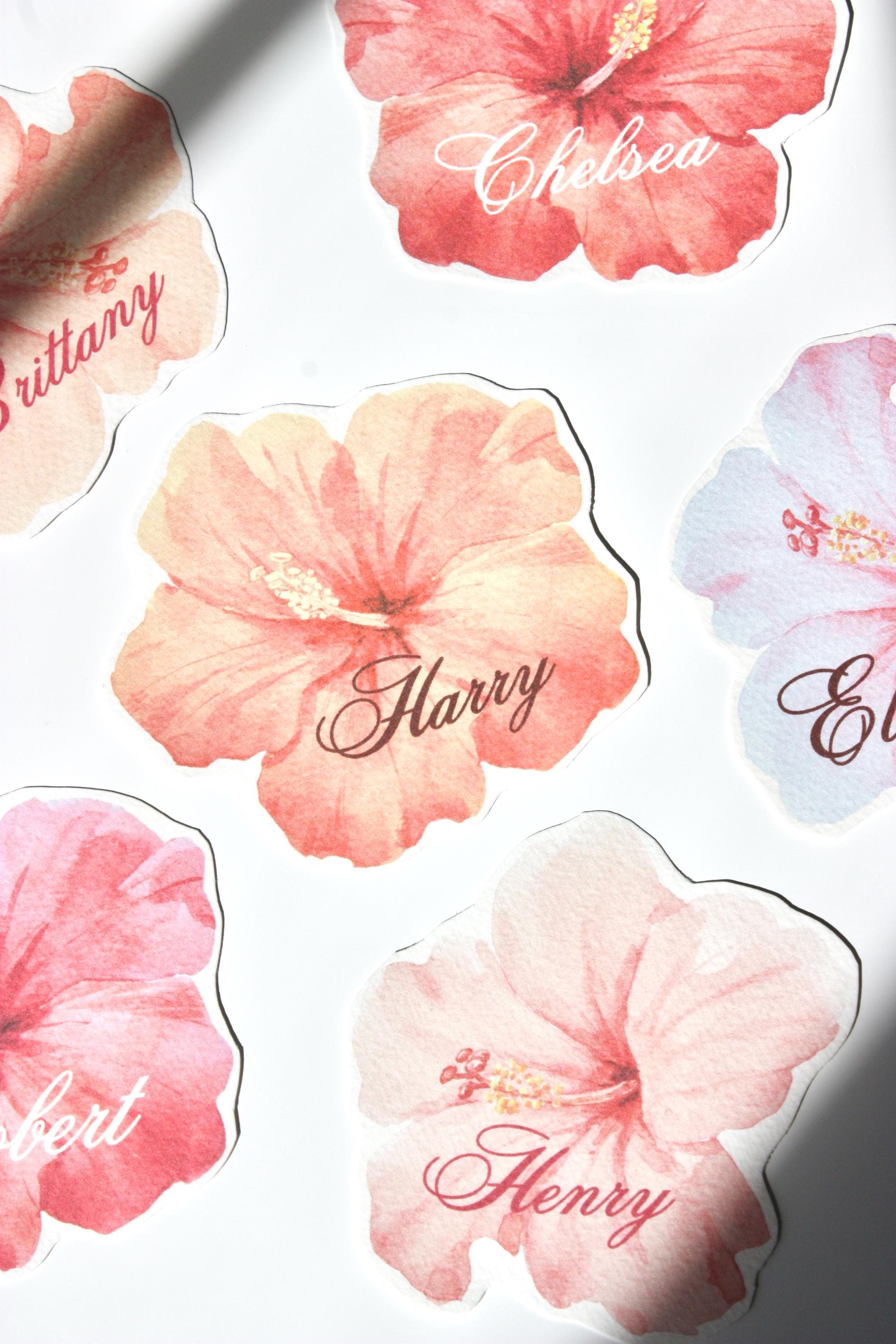 Custom Watercolor Flower Name Cards | Hibiscus Name Cards | Wedding ...