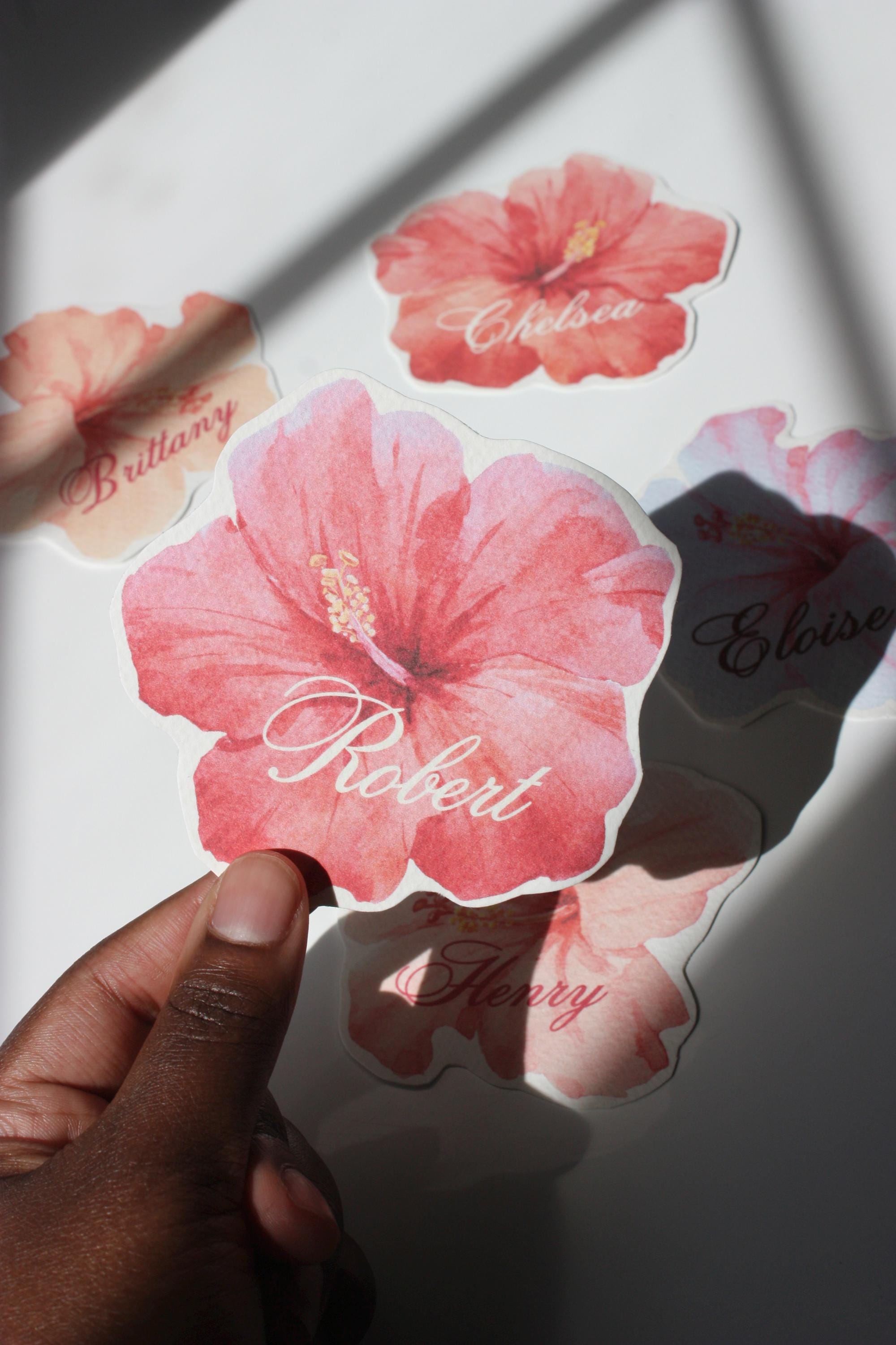 Custom Watercolor Flower Name Cards | Hibiscus Name Cards | Wedding ...