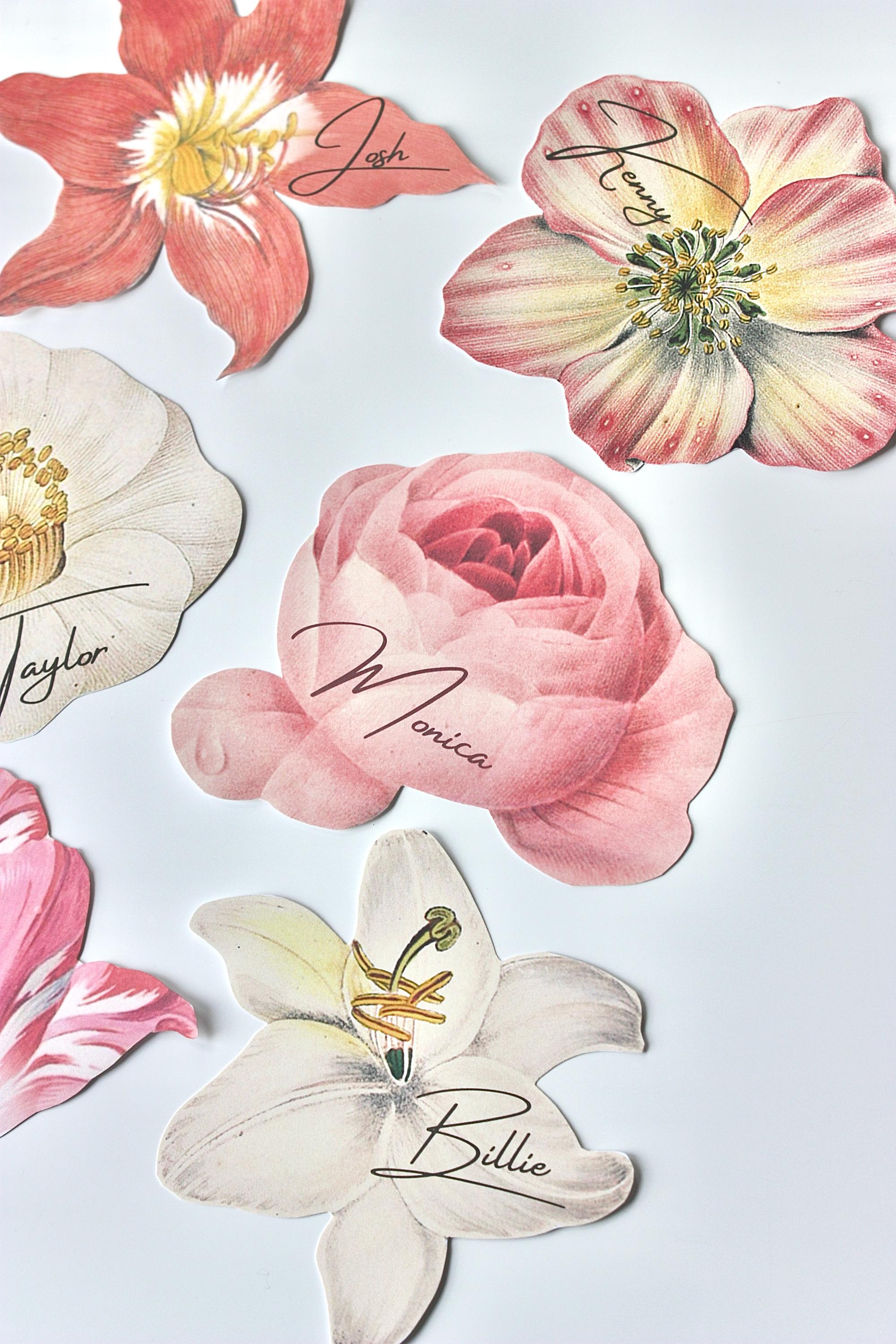 Custom Flower Name Cards | Wedding Name Cards | Flower Theme Name Cards ...