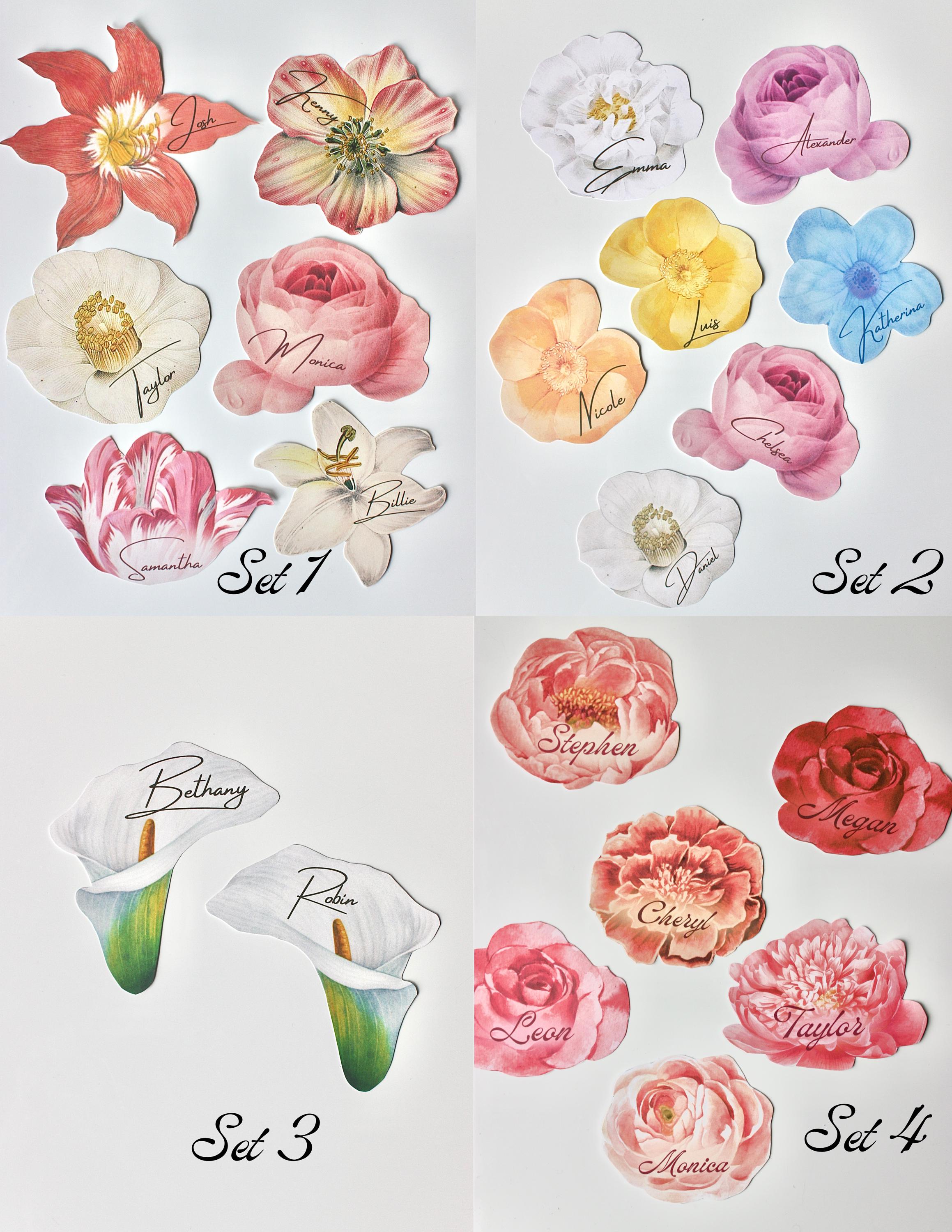 Custom Flower Name Cards | Wedding Name Cards | Floral Theme Name Cards ...