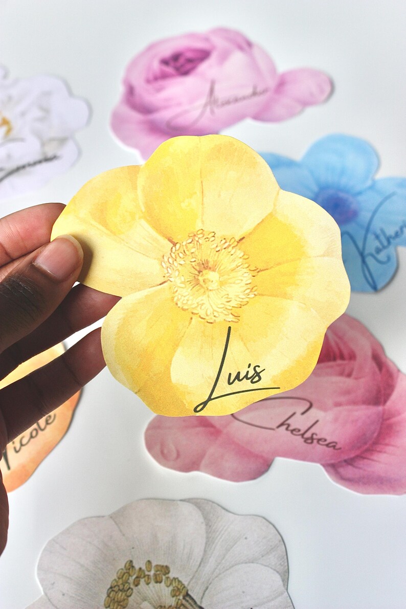 Custom Flower Name Cards | Wedding Name Cards | Flower Theme Name Cards ...