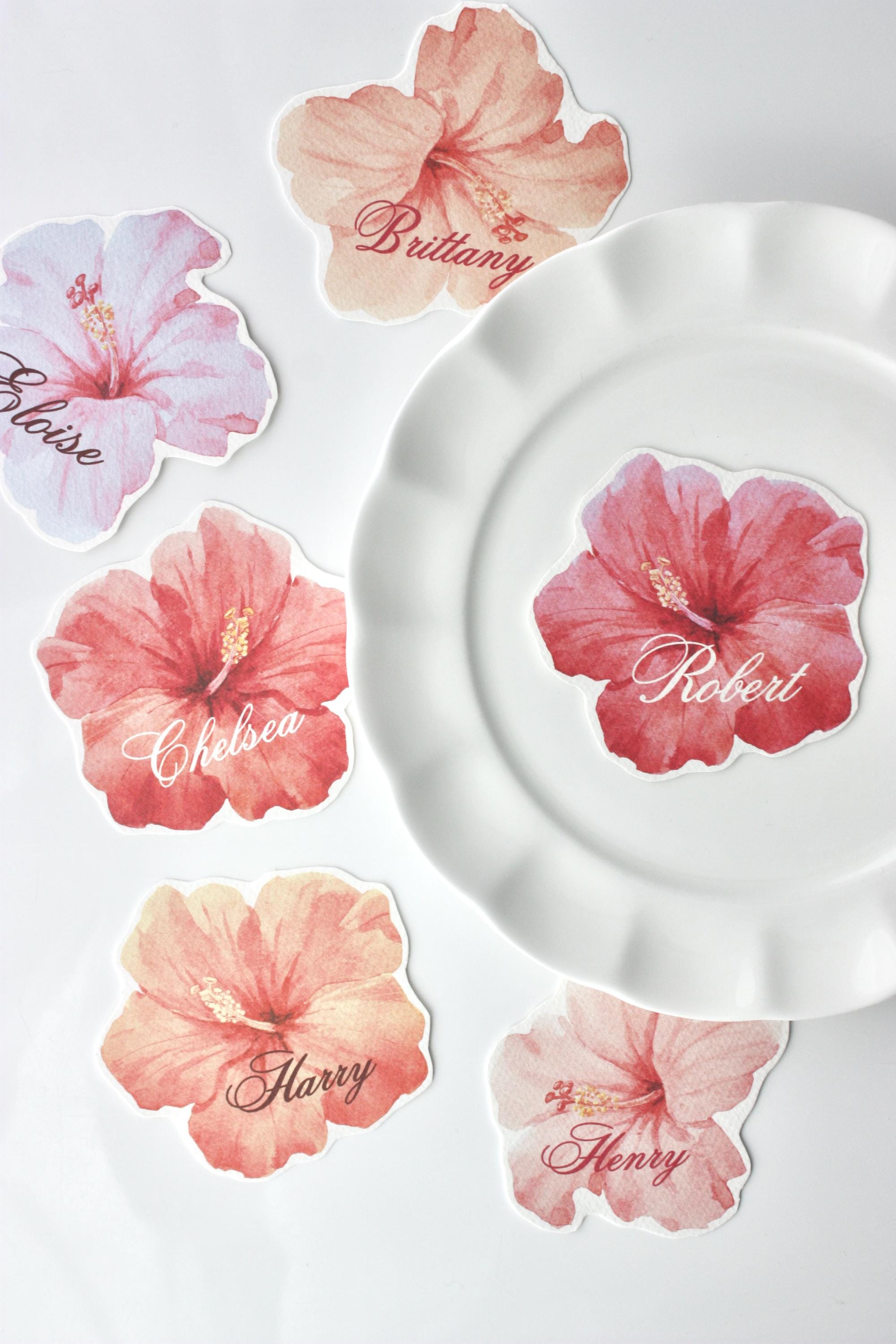 Custom Watercolor Flower Name Cards | Hibiscus Name Cards | Wedding ...