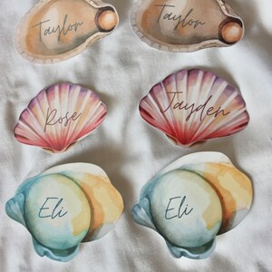 Custom Seashell Name Cards | Wedding Name Cards | Beach Theme Name ...