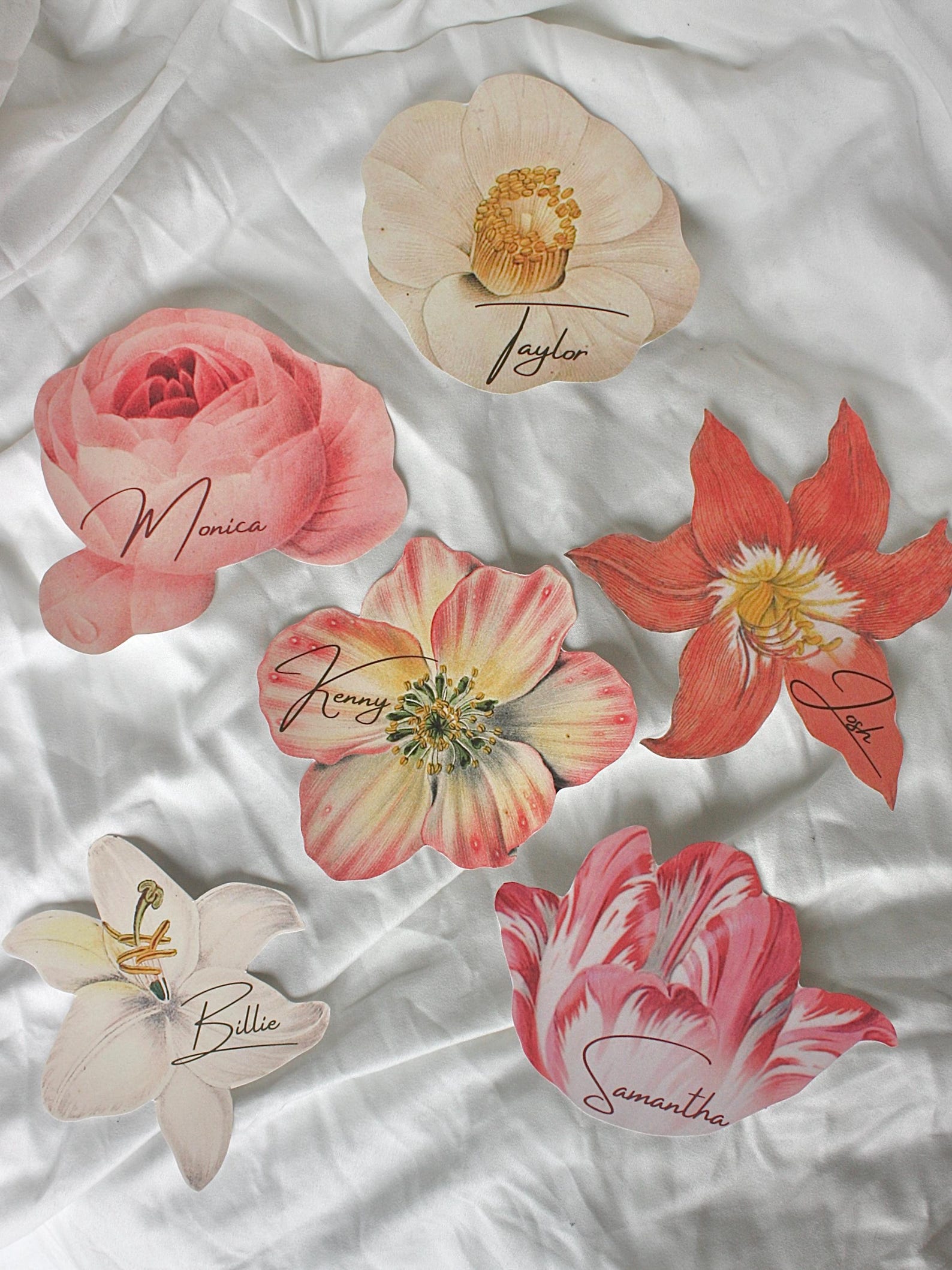 Custom Flower Name Cards Wedding Name Cards Flower Theme Name Cards ...