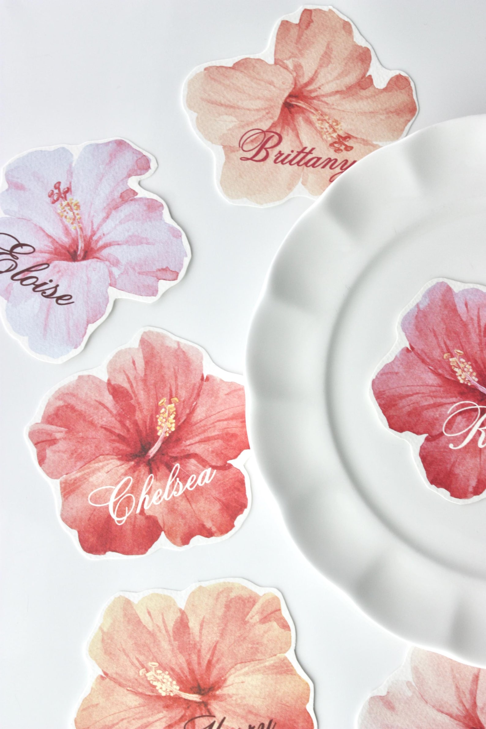 Custom Watercolor Flower Name Cards | Hibiscus Name Cards | Wedding ...