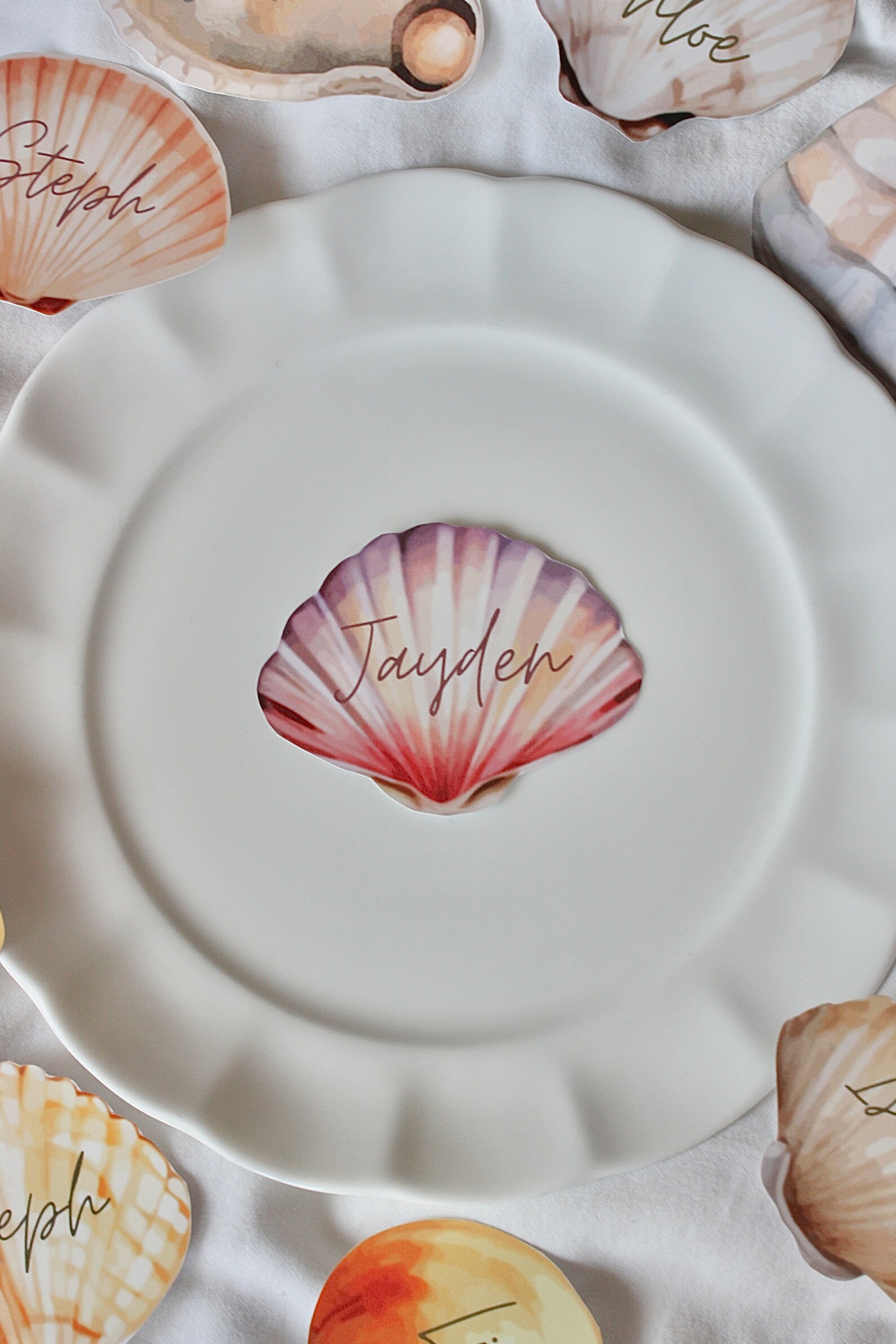 Custom Seashell Name Cards Wedding Name Cards Beach Theme Name Cards ...