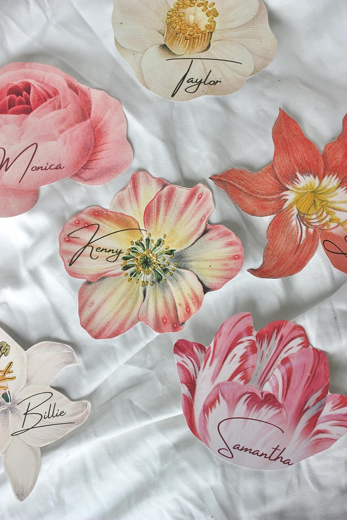 Custom Flower Name Cards Wedding Name Cards Flower Theme Name Cards ...