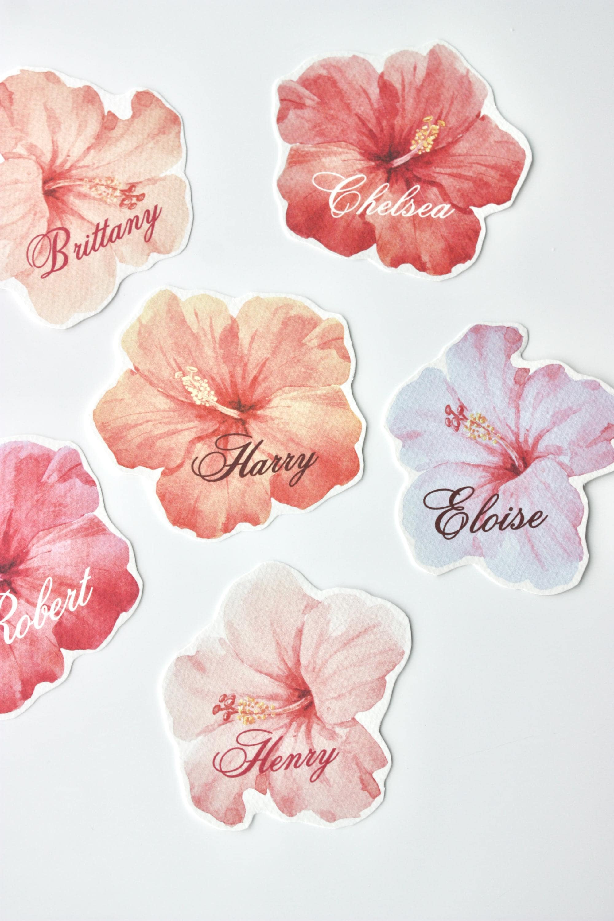 Custom Watercolor Flower Name Cards | Hibiscus Name Cards | Wedding ...