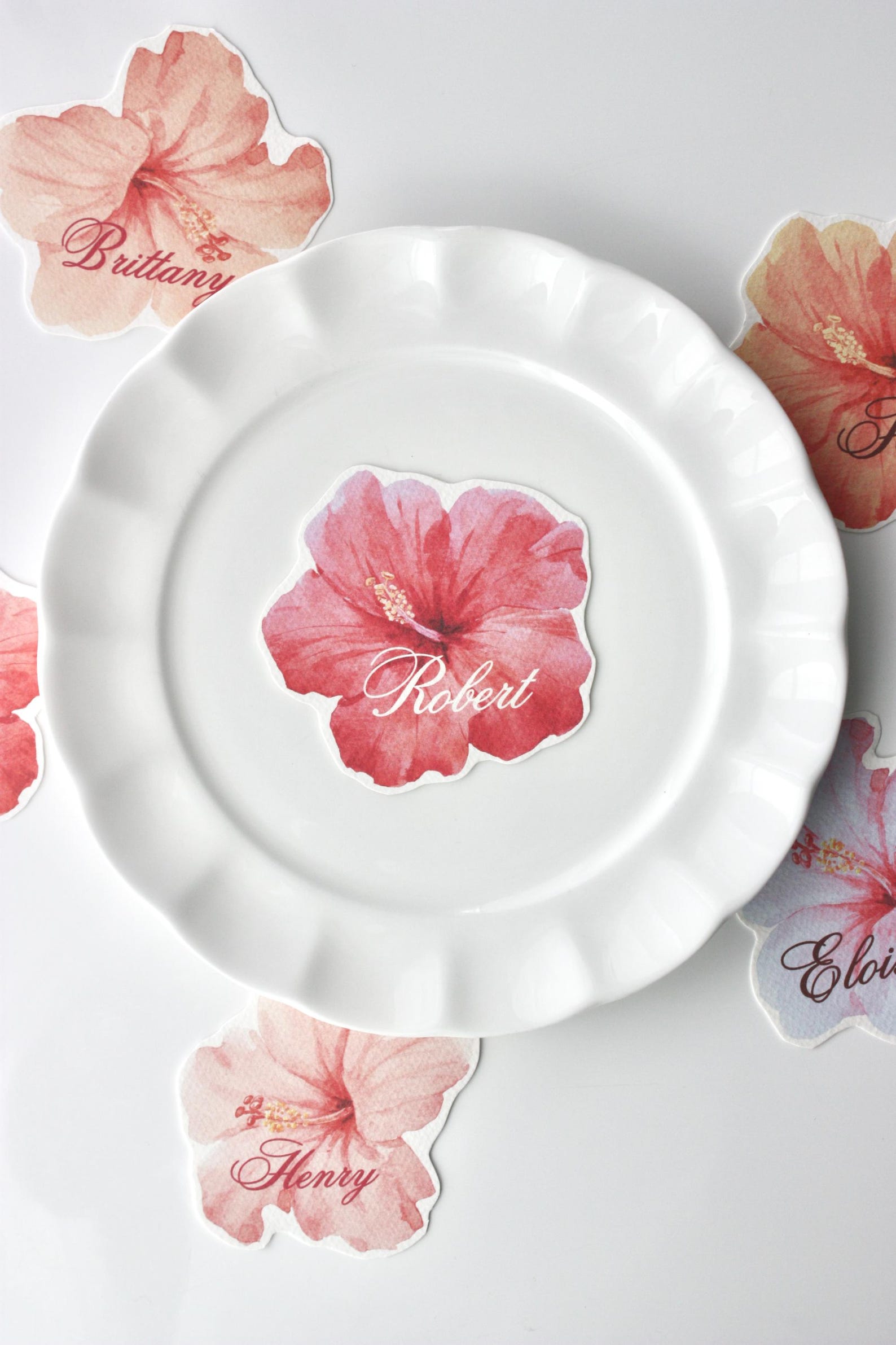 Custom Watercolor Flower Name Cards | Hibiscus Name Cards | Wedding ...