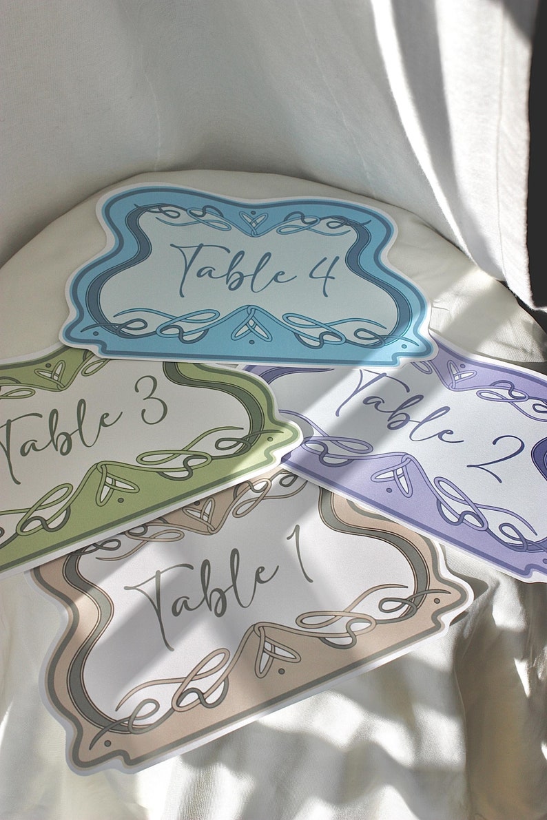 Art Nouveau Table Numbers | Paper Table Numbers | Custom Table Number ...