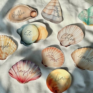 Custom Seashell Name Cards | Wedding Name Cards | Beach Theme Name ...