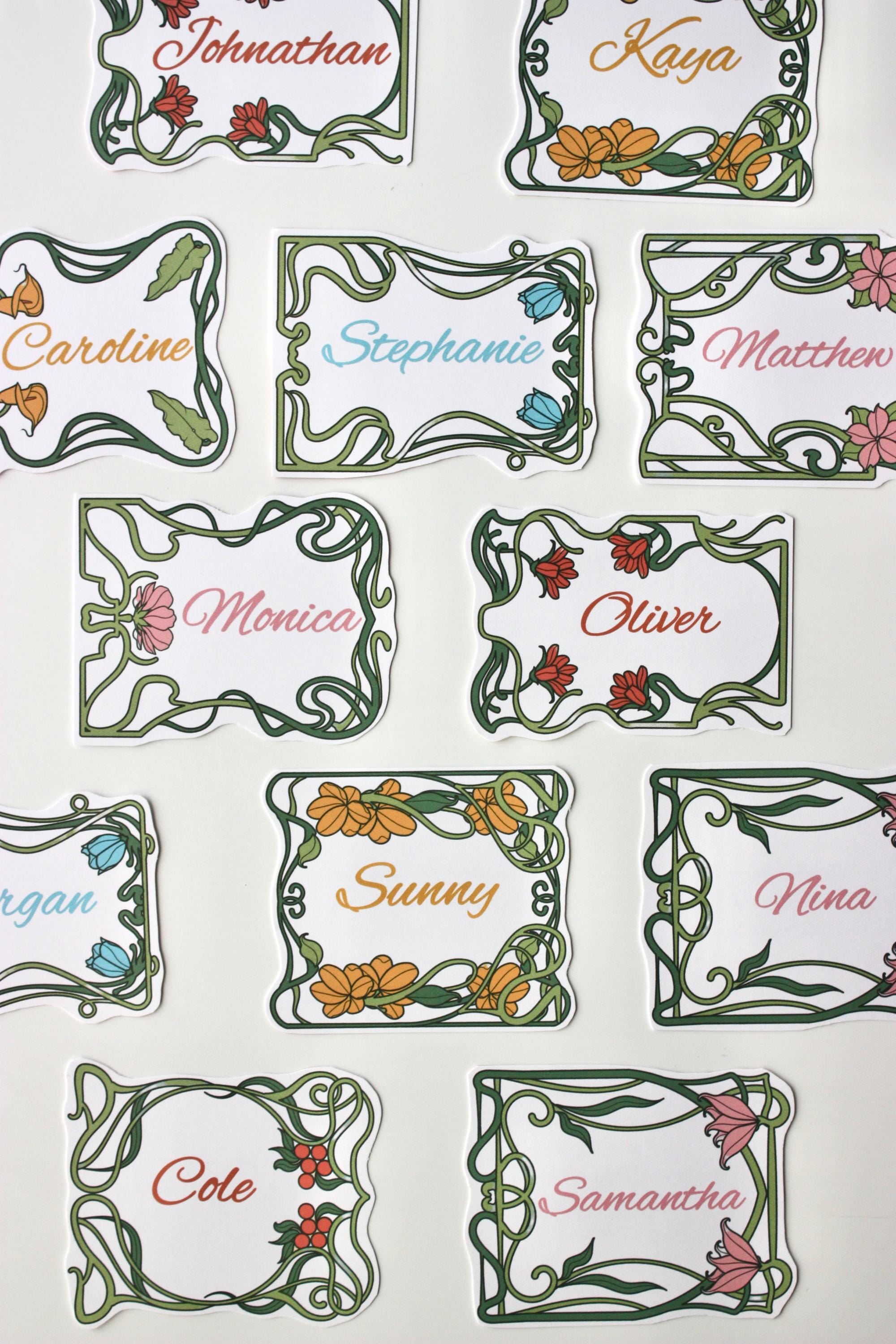 Custom Art Nouveau Flower Name Cards | Wedding Name Cards | Romantic ...