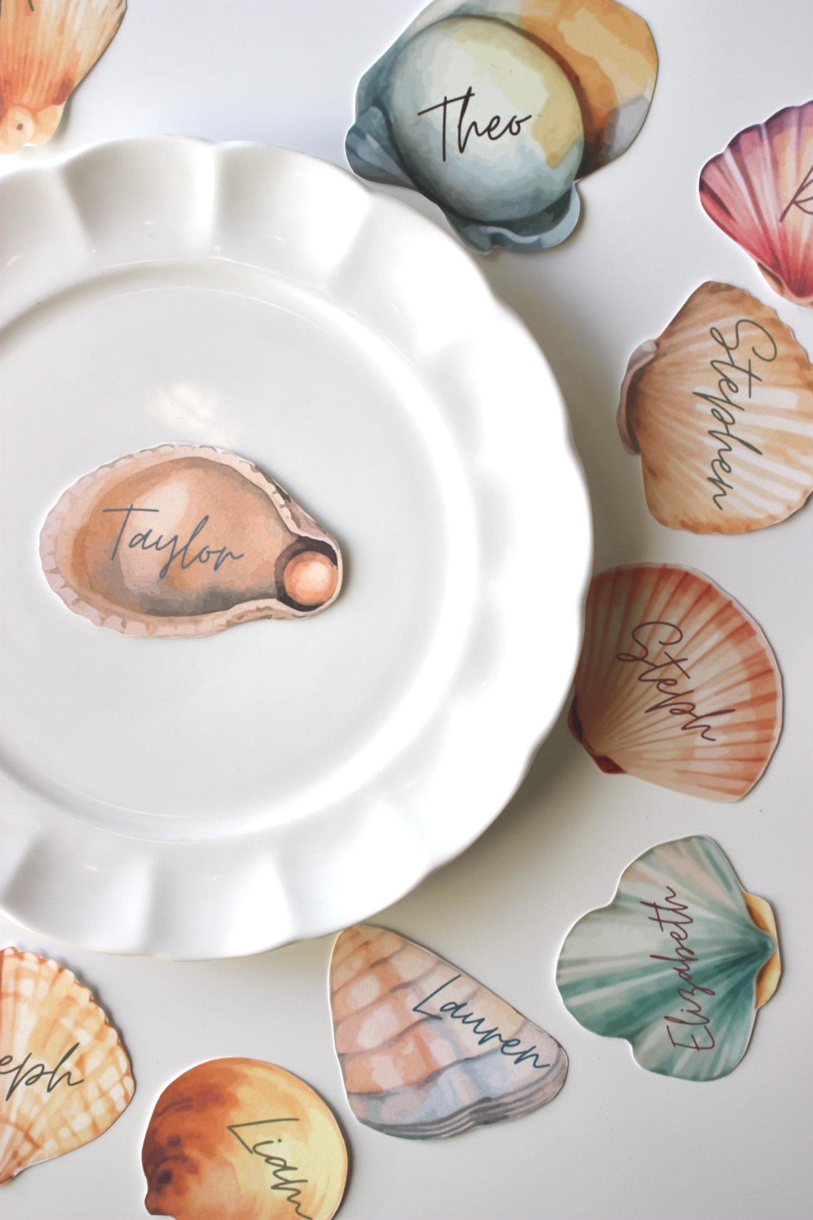 Custom Seashell Name Cards | Wedding Name Cards | Beach Theme Name ...