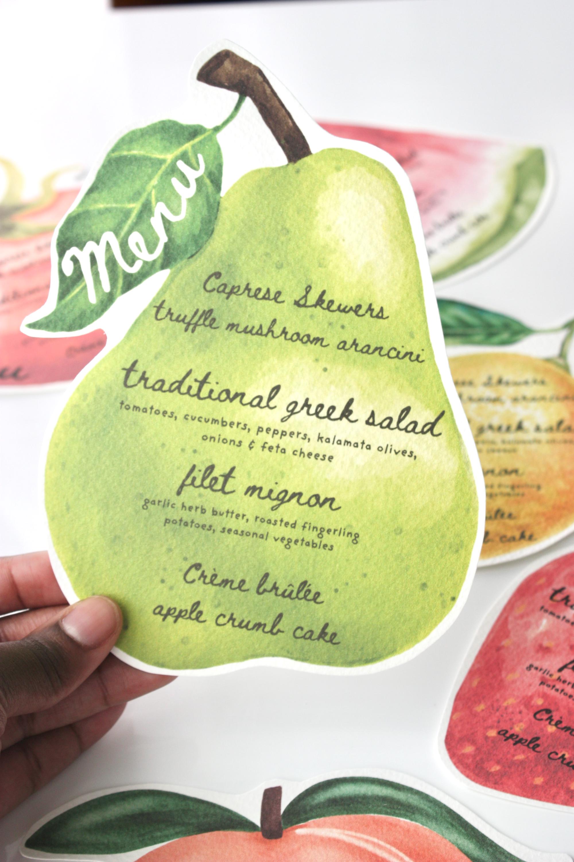 Custom Fruit Menus | Pear Menu | Lemon Menu | Watercolor Menu | Fruit ...