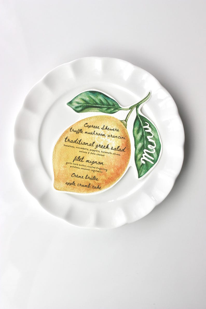 Custom Fruit Menus | Pear Menu | Lemon Menu | Watercolor Menu | Fruit ...