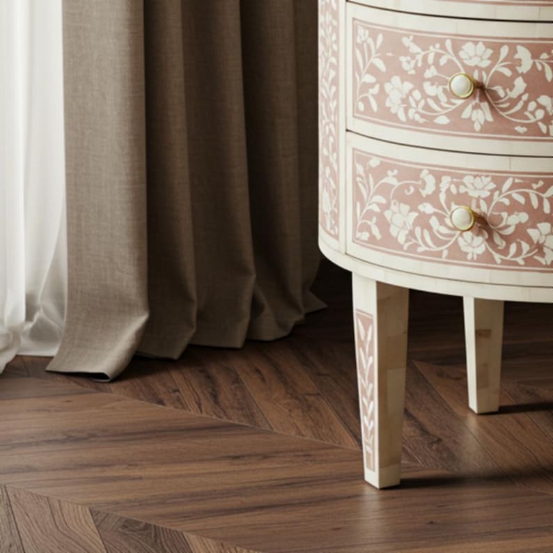 Handcrafted Bone Inlay Side Table: Floral Vine, Luxury Bedroom ...