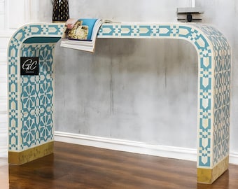 Black Moroccan Bone Inlay Console Table Moroccan Pattern Console Table ...