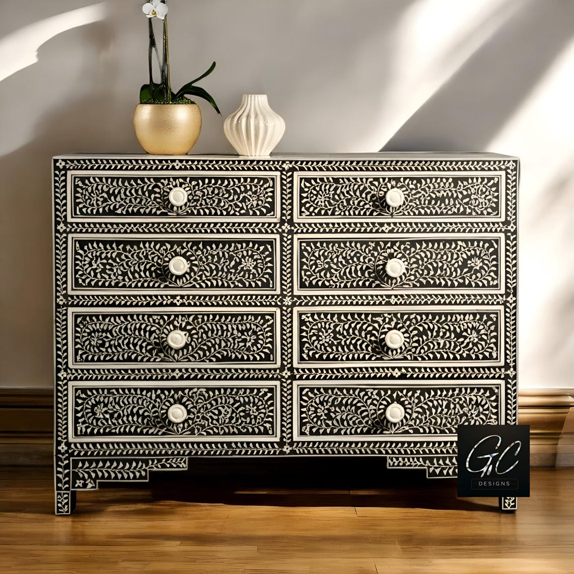 Bone Inlay Dresser Dressers for Home Black Dresser Eight Drawers Chest ...