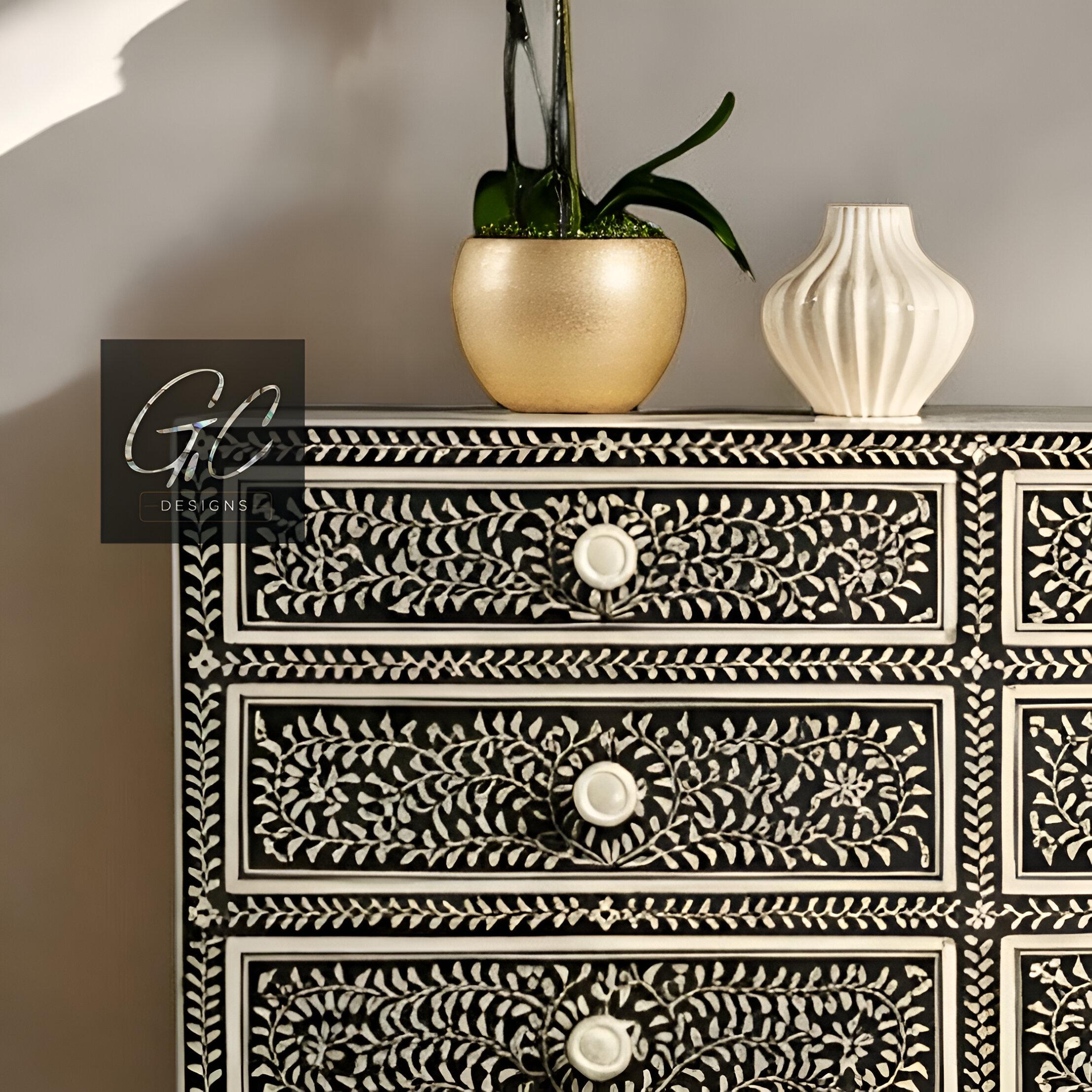 Bone Inlay Dresser Dressers for Home Black Dresser Eight Drawers Chest ...