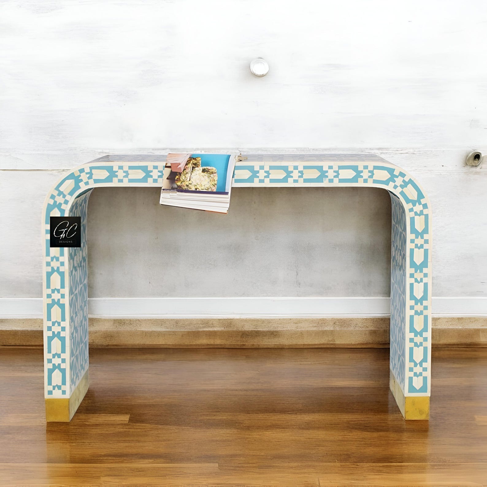 Mint Green Moroccan Bone Inlay Console Table | Moroccan Pattern Console ...
