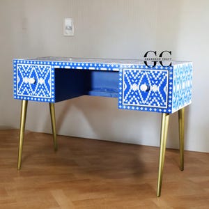 Handmade Desk With Brass Legs / Bone Inlay Desk / Kitkat Pattern Desk ...