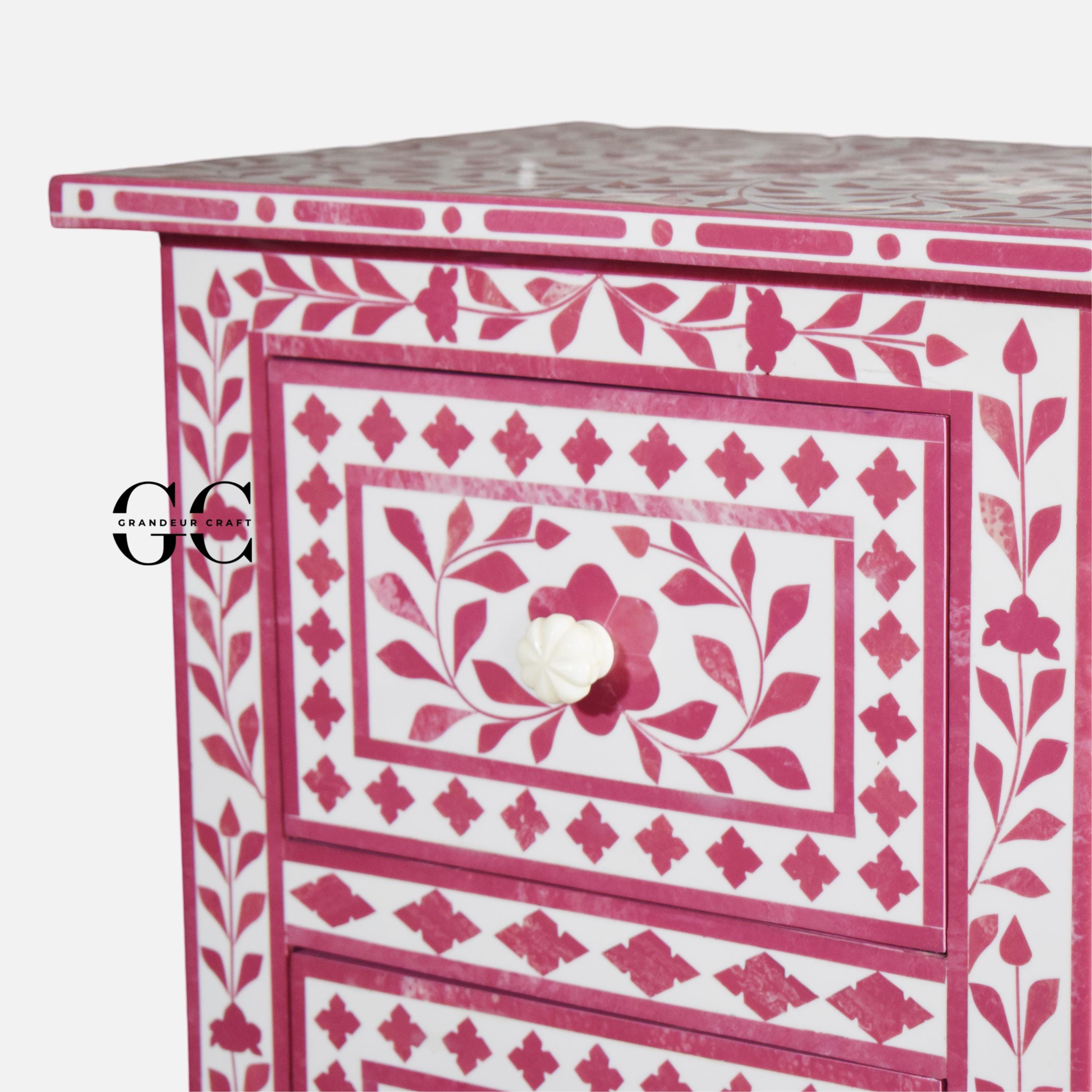 Bone Inlay Two Drawer Nightstand | Pink Two Drawer Floral | Floral ...